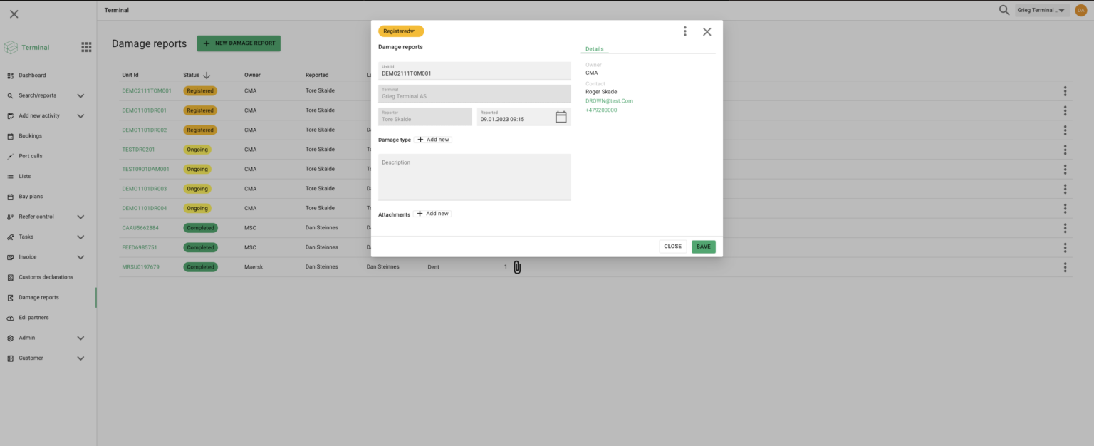 Reporting of container damage in TOS | Grieg Connect